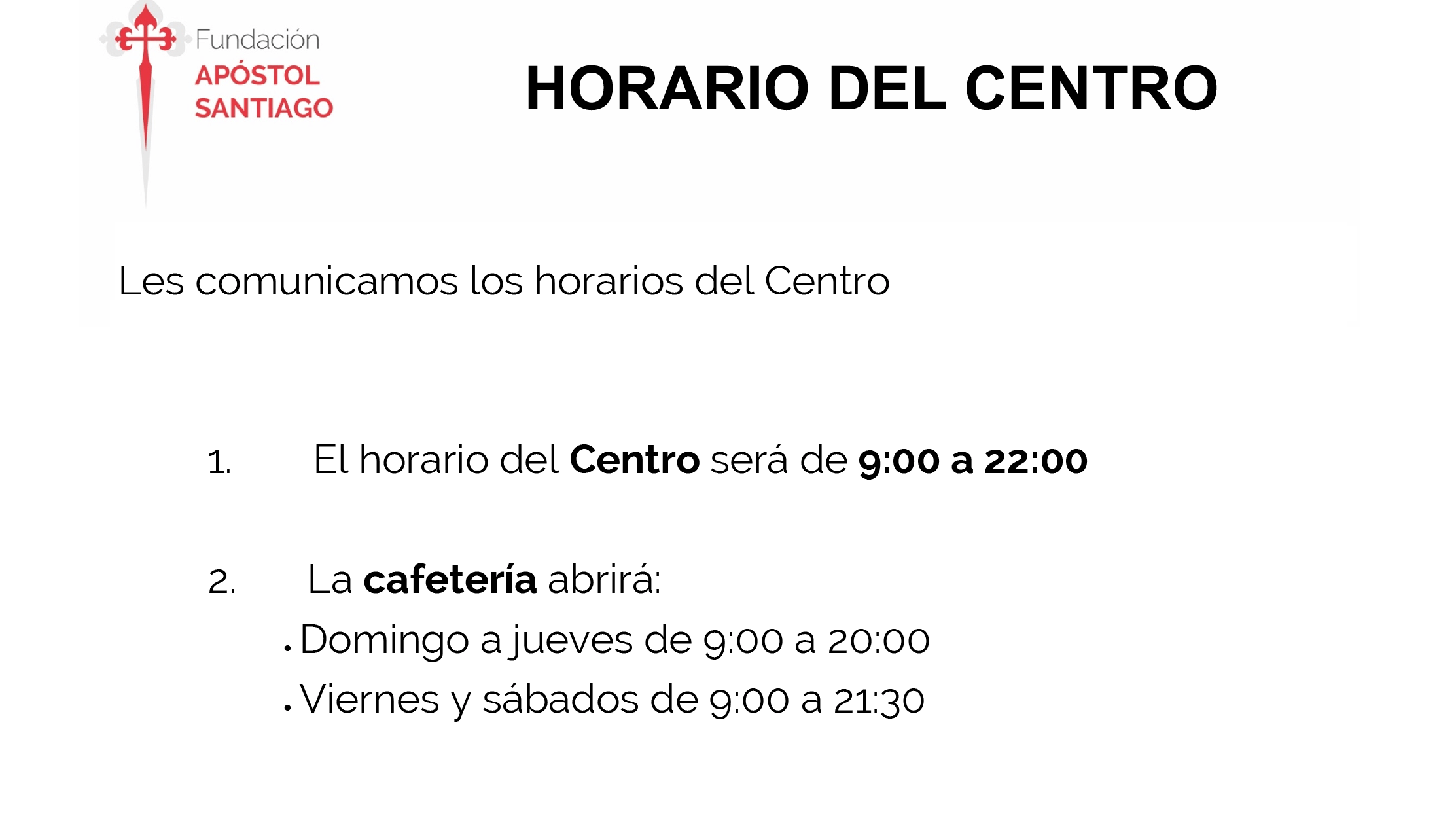 Horarios del Centro – Fundación Apóstol Santiago